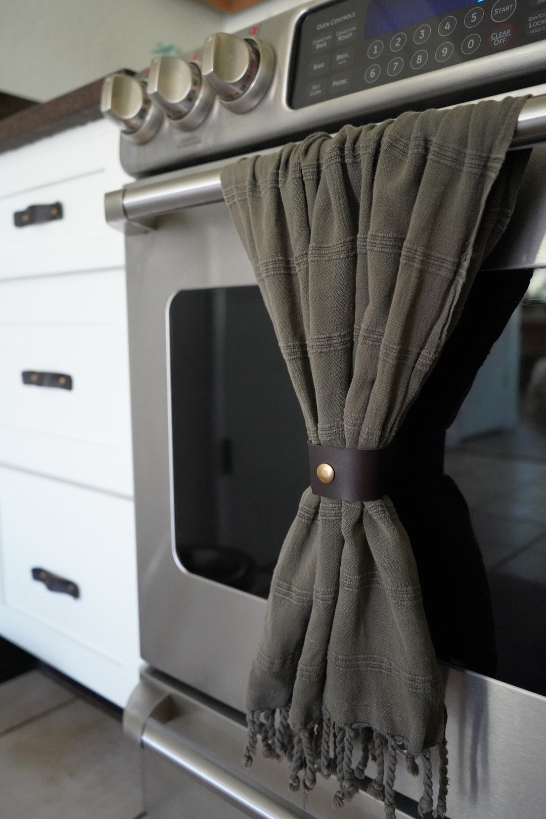 Wide Leather Towel Hugger: Kitchen Oven Handle Accessory - Etsy
