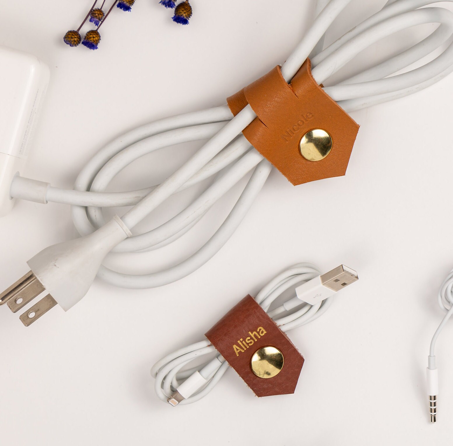 Leather Cord Keeper Set Personalized Leather Cord Holder | Etsy