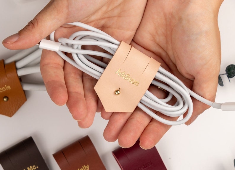 Large Cord Keeper Personalized Leather Cord Organizer for Laptop Cord ...