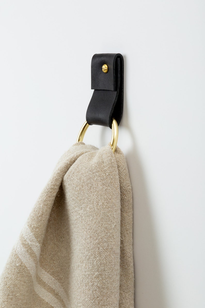Small Leather Strap Brass Ring Wall Hook Wall Hanging Storage Towel ...
