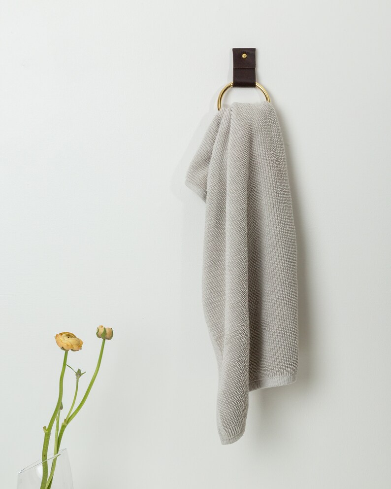 Small Wide Leather Strap Brass Hanging Strap Towel Ring Hook Loop ...