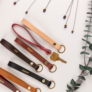 Custom Leather Keychain Wristlet Key Fob for Men Personalized Gifts for ...
