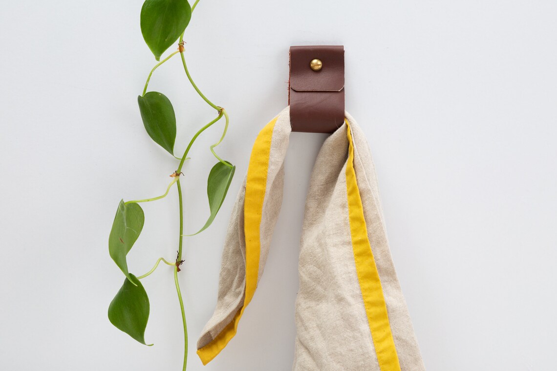 Small wide leather wall hanging strap towel hook for wall | Etsy