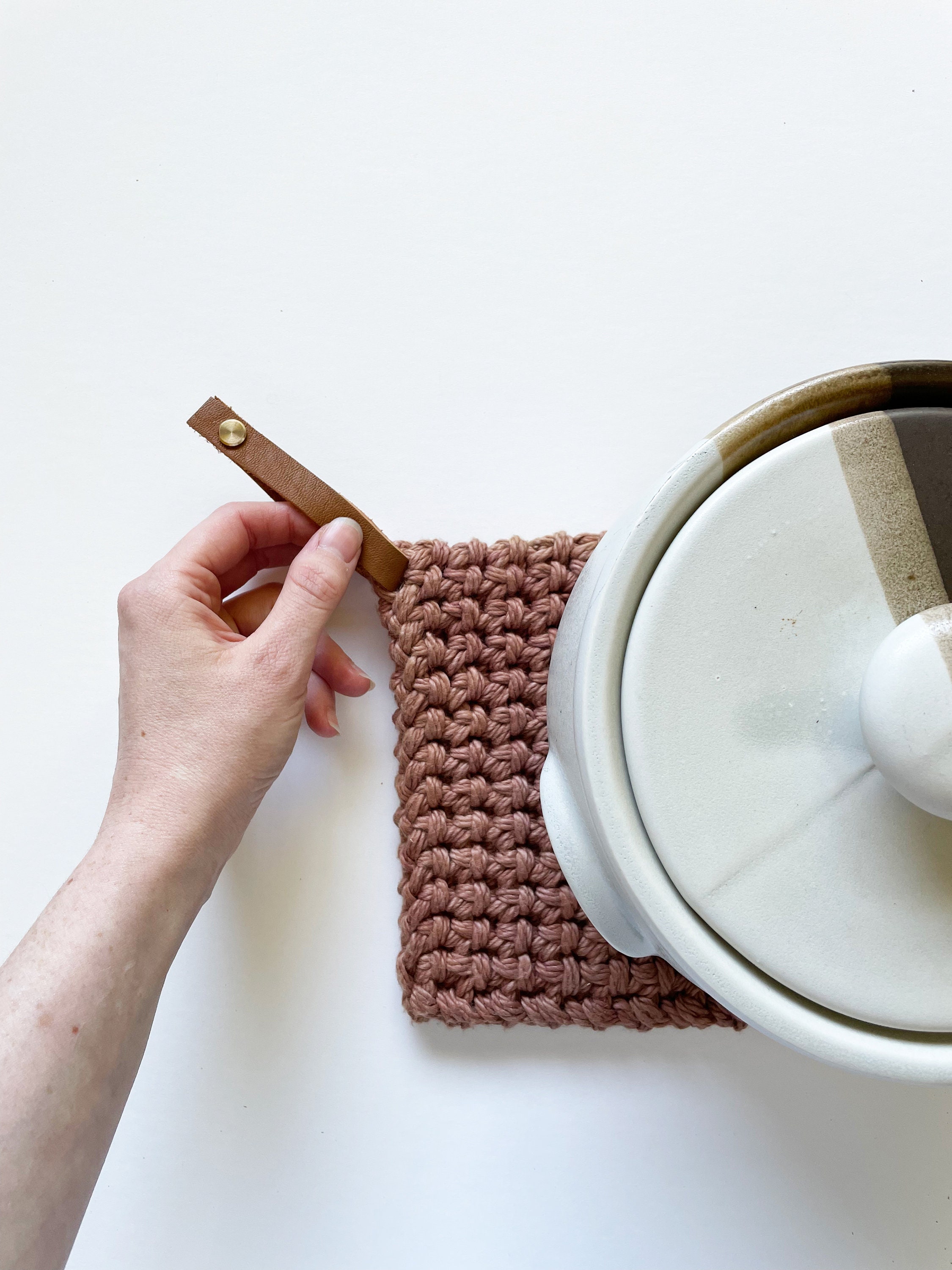 Thick Cotton Trivet W/ Sustainable Hanging Leather Loop Display Worthy ...