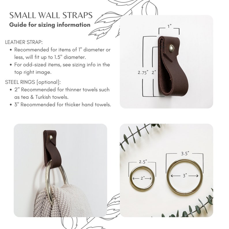 Small Leather and Sliver Wall Hanging Strap Towel Hook for - Etsy