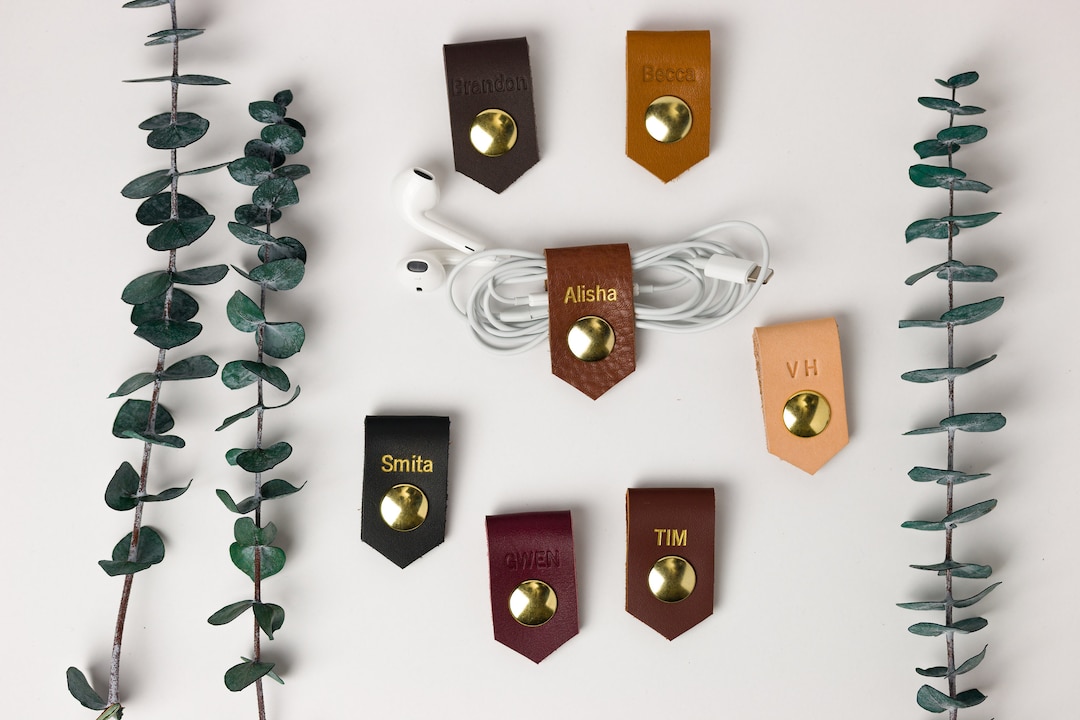 Personalised Leather Cable Organizer Cord Keeper Monogram Cable Ties ...