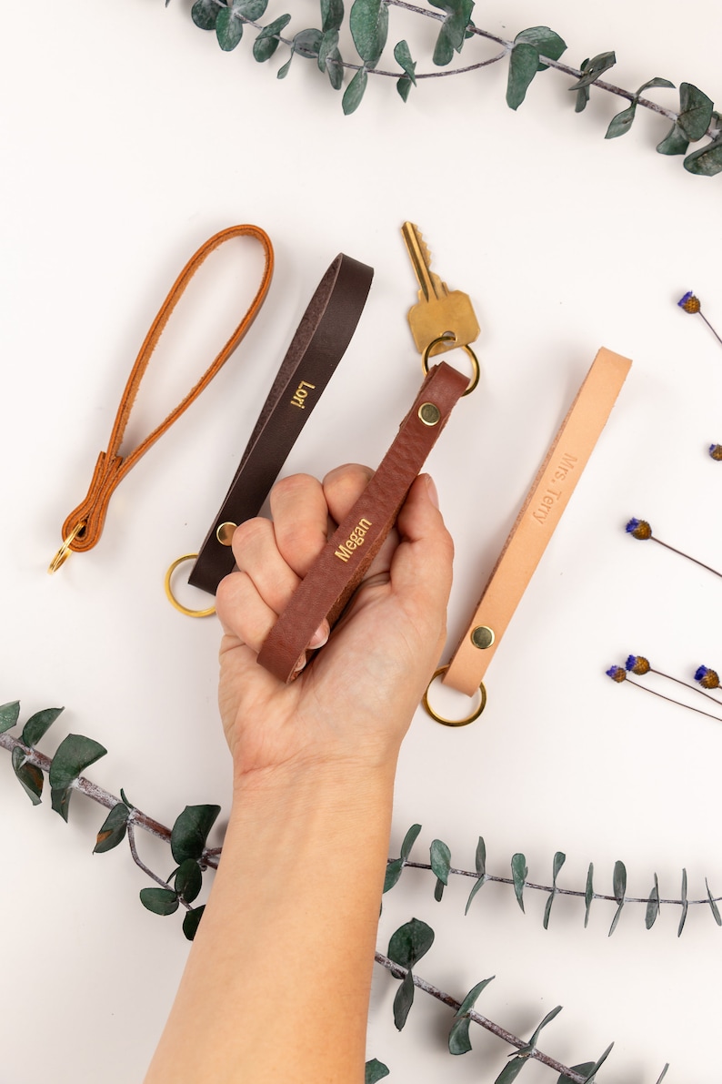 Custom Leather Keychain Wristlet Key Fob for Men Personalized Gifts for ...