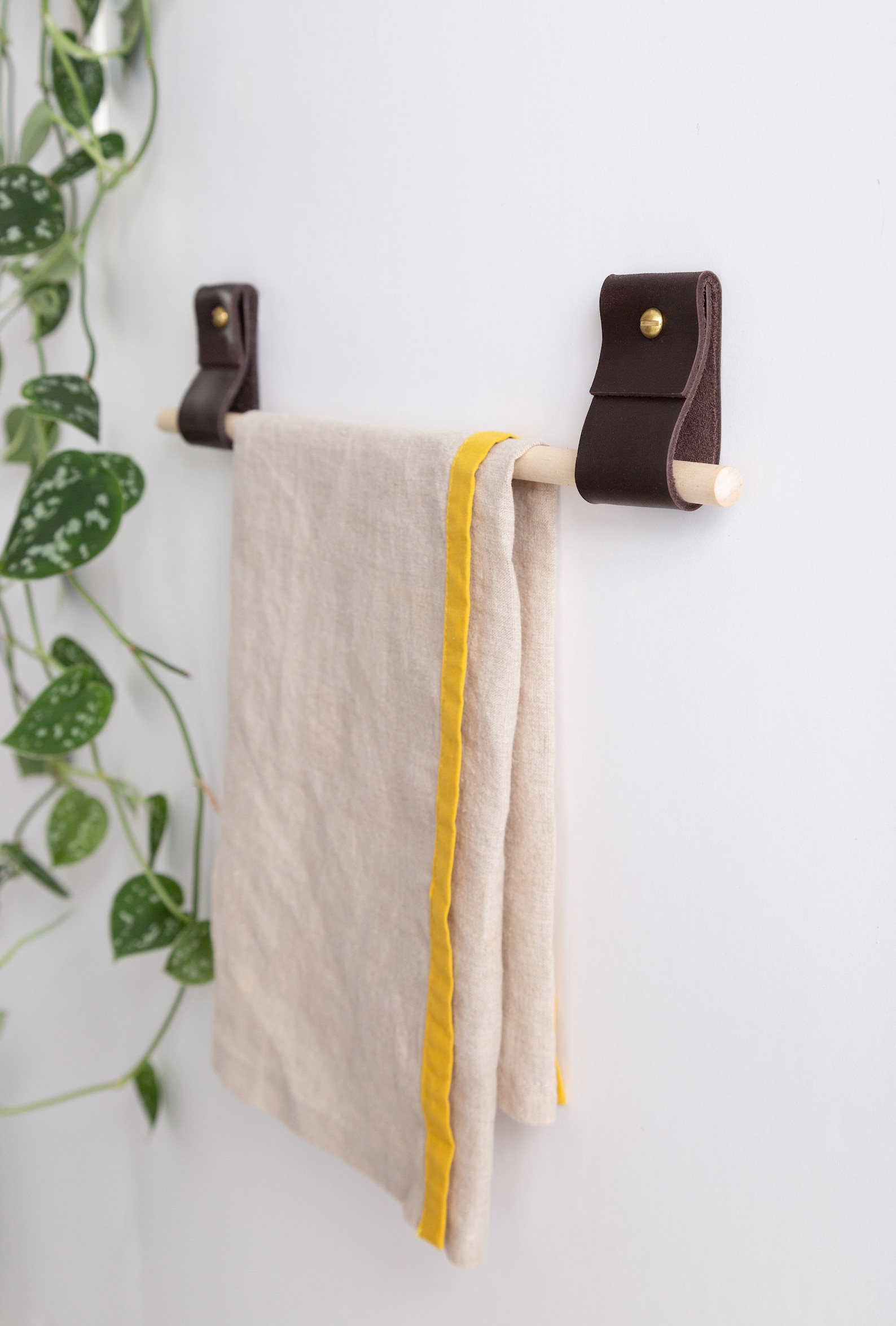 Small Leather Strap Brass Ring Wall Hook Wall Hanging Storage Towel ...