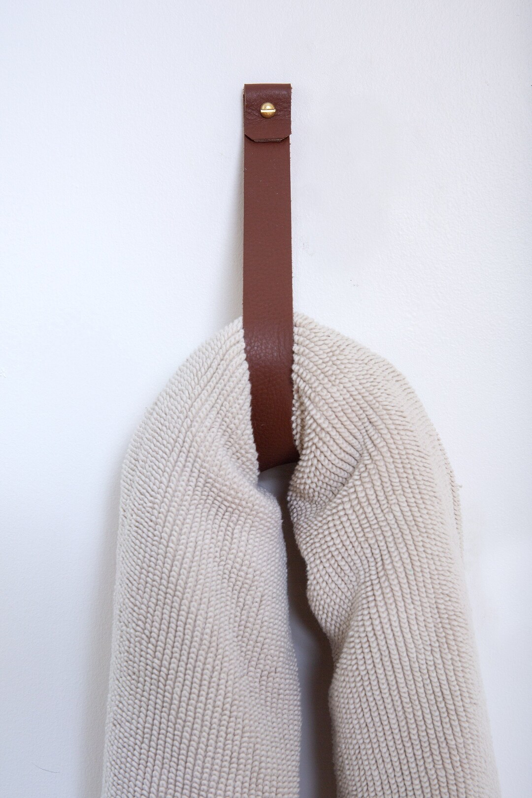 Large Round End - Leather Display Strap Hanger for Bathroom Towel ...