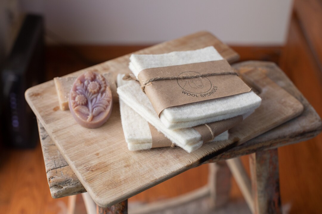 Natural Wool Sponges - for Dishes, Face & Body Felted in USA Loofa Like ...