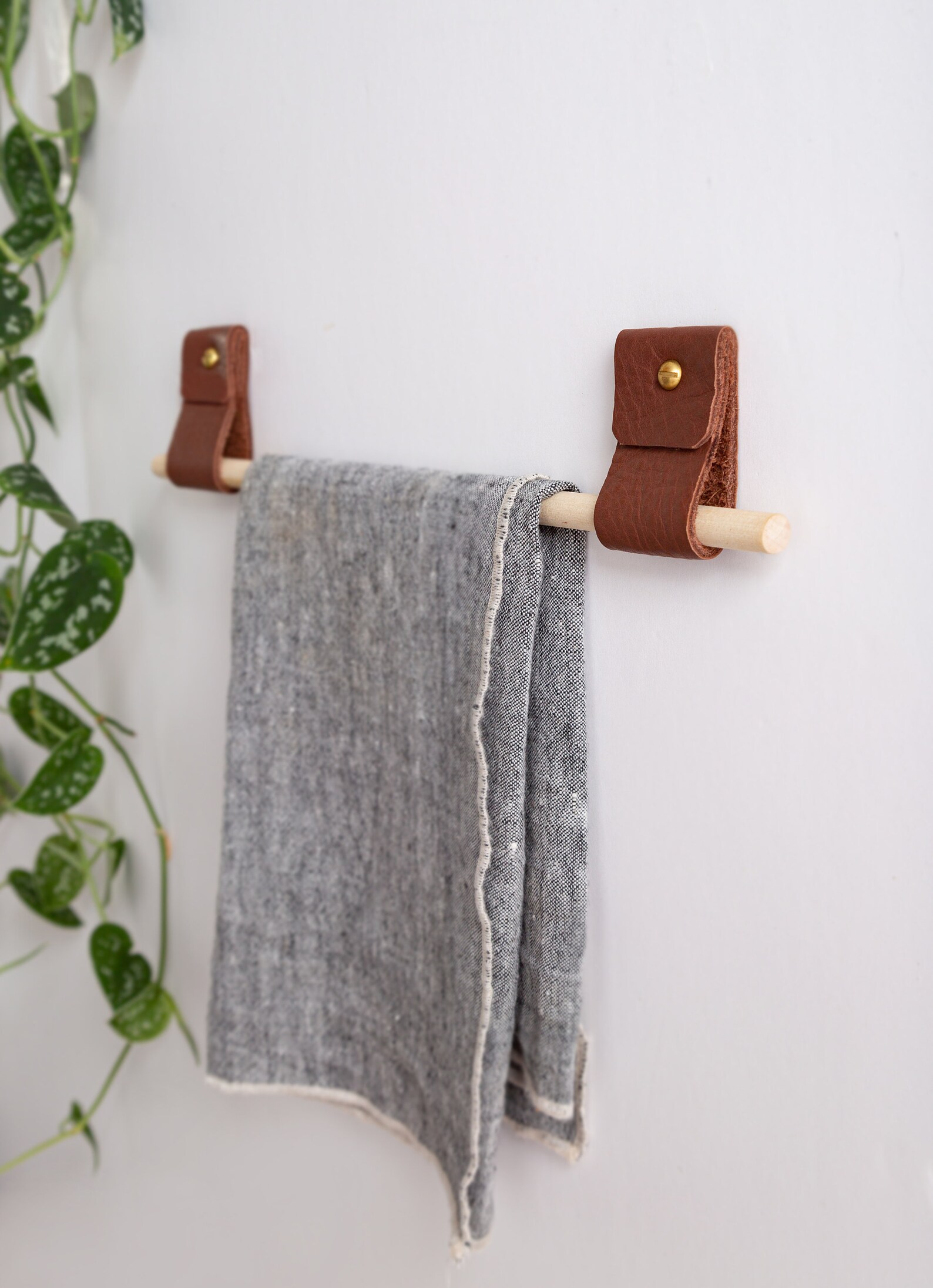 Hand Towel Holder Ring Leather & Brass Small Gold Modern Towel Hook ...