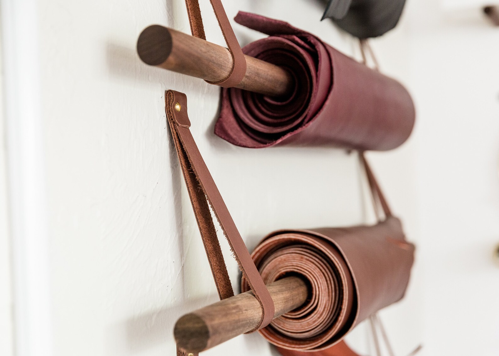 Large Round End - Leather Display Strap Hanger for Bathroom Towel ...