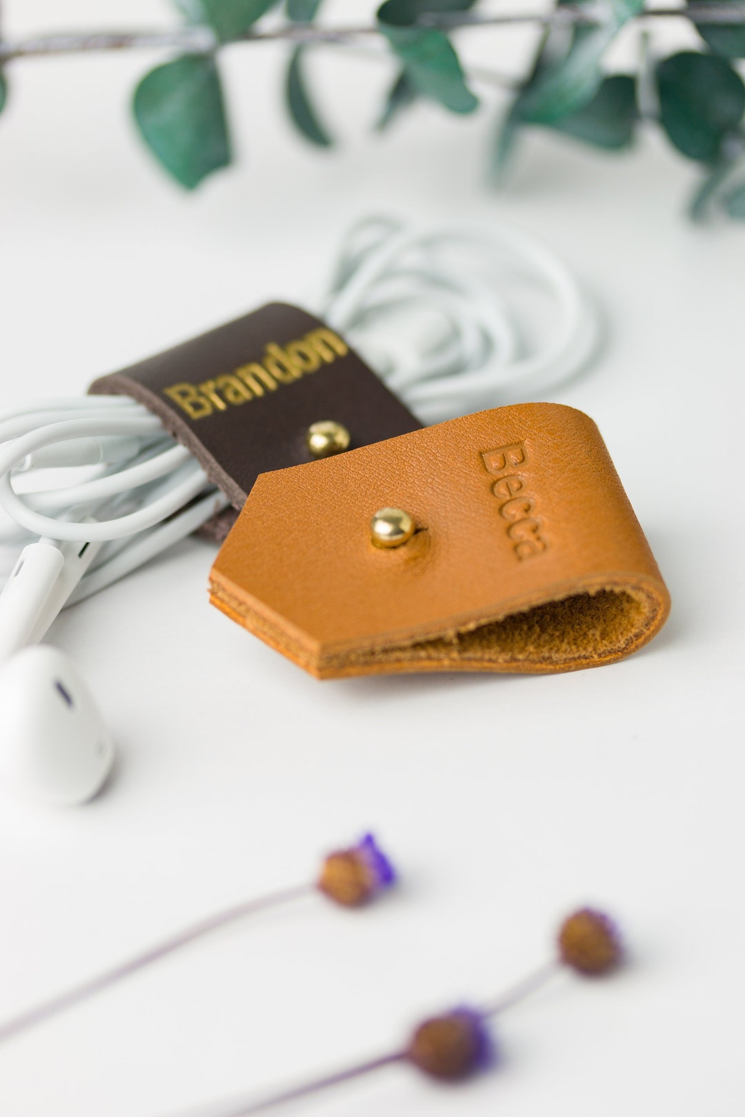 V'ed End Personalized Leather Earbud Organizer Cord Keeper Monogram ...