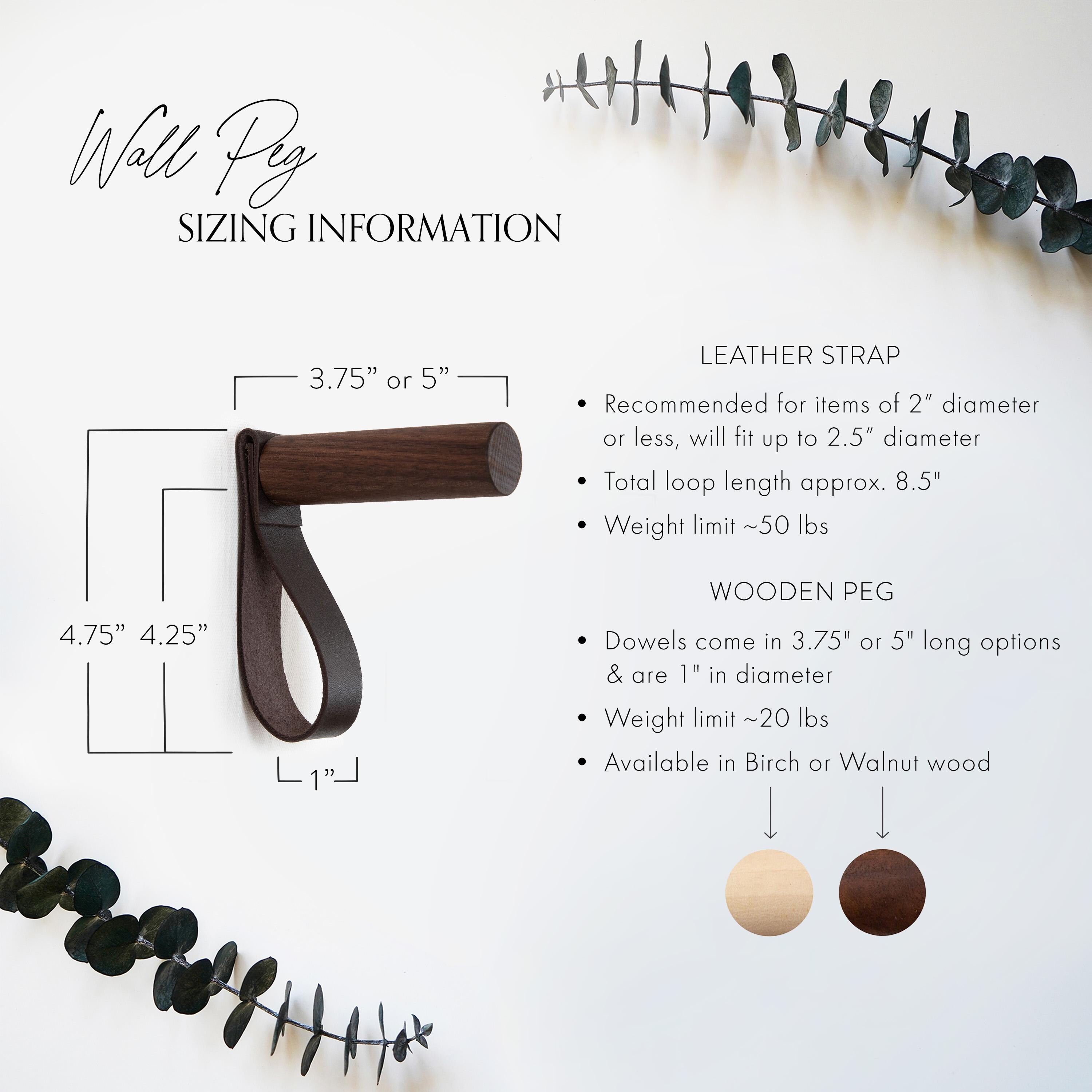 Entryway Hook Leather & Wood Wall Peg Mudroom Storage Organization Key ...