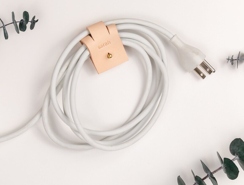 Leather cord keeper set personalized leather cord holder | Etsy