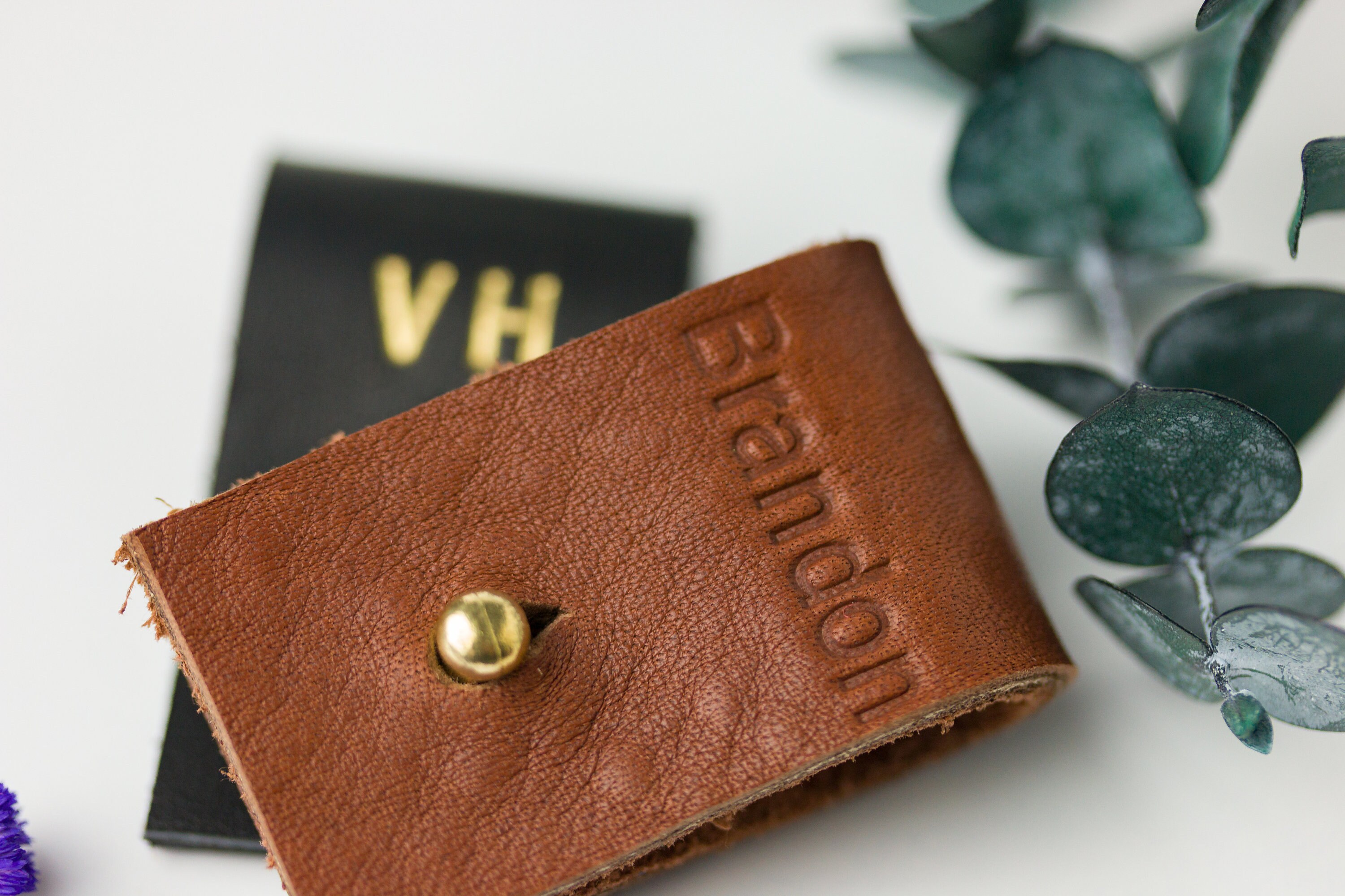 Leather cord keeper set personalized leather cord holder | Etsy