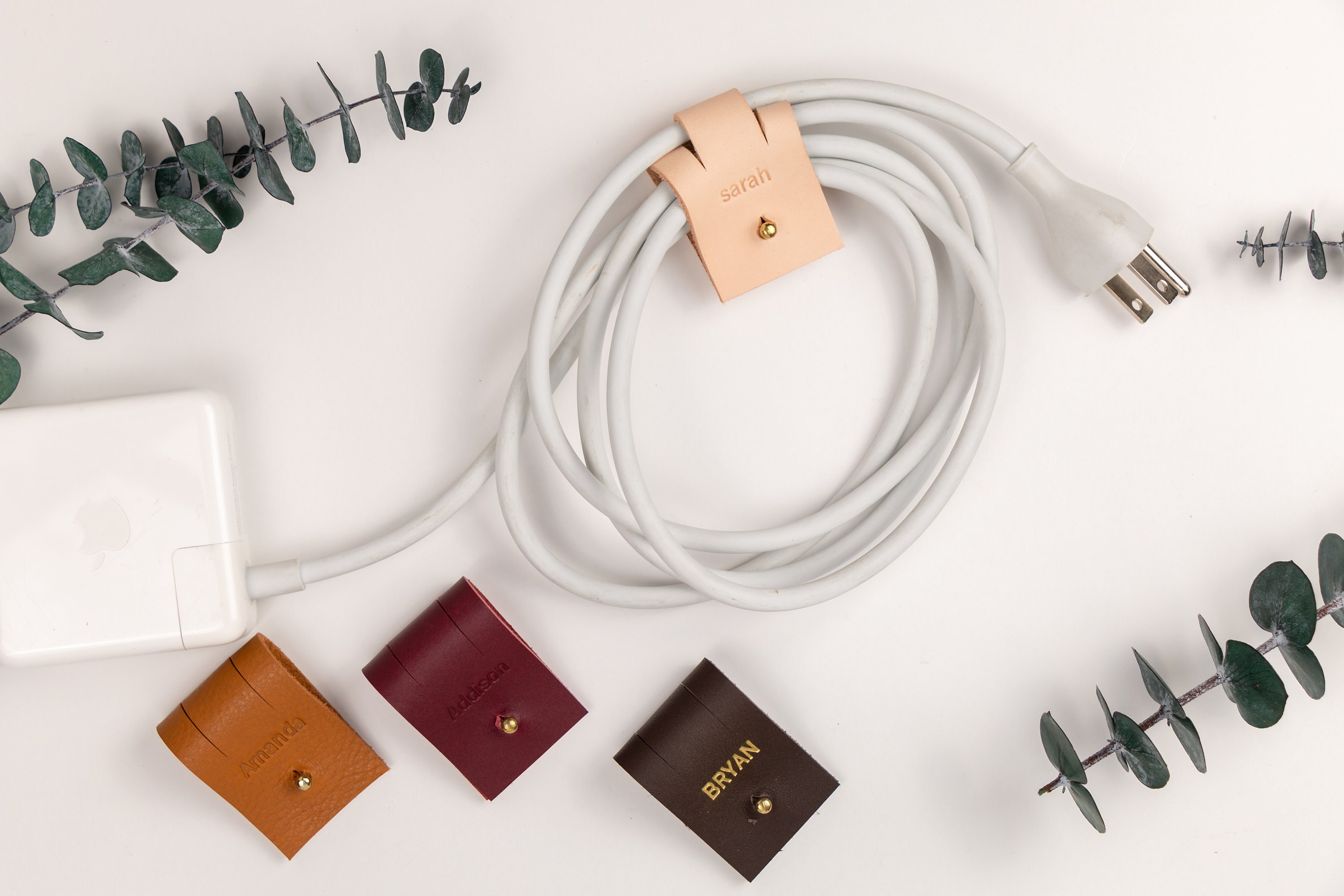 Personalized leather cord organizer cord keeper earbud holder | Etsy