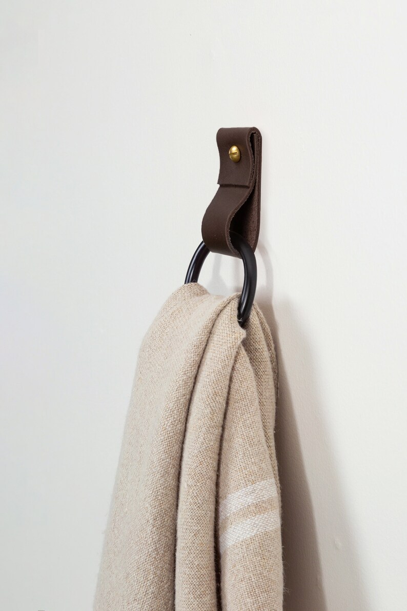 Black Towel Hook Small Leather Wall Hanging Loop Strap Minimal - Etsy