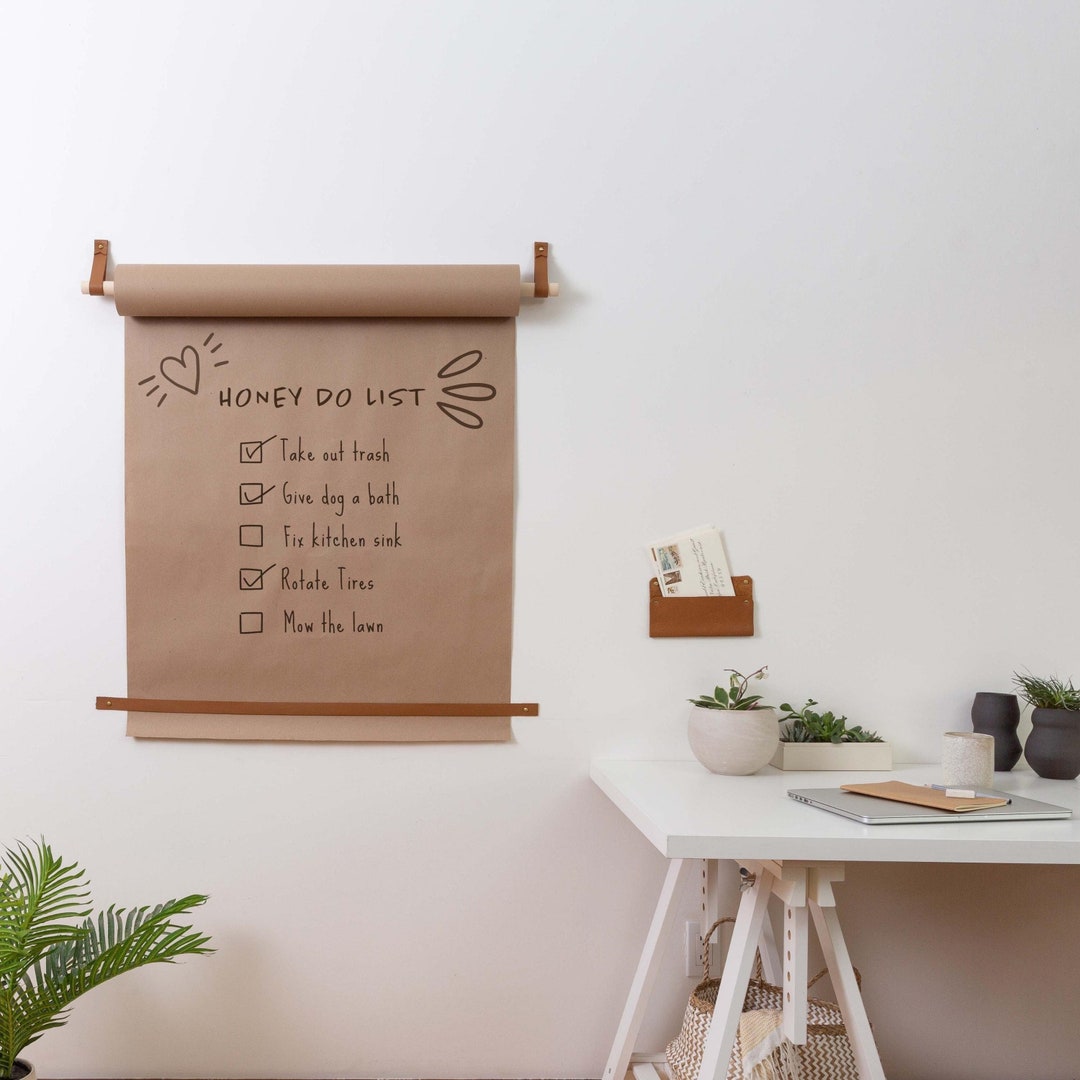 Leather Kraft Paper Holder to Do List Large Parchment Paper Roll Hanger ...