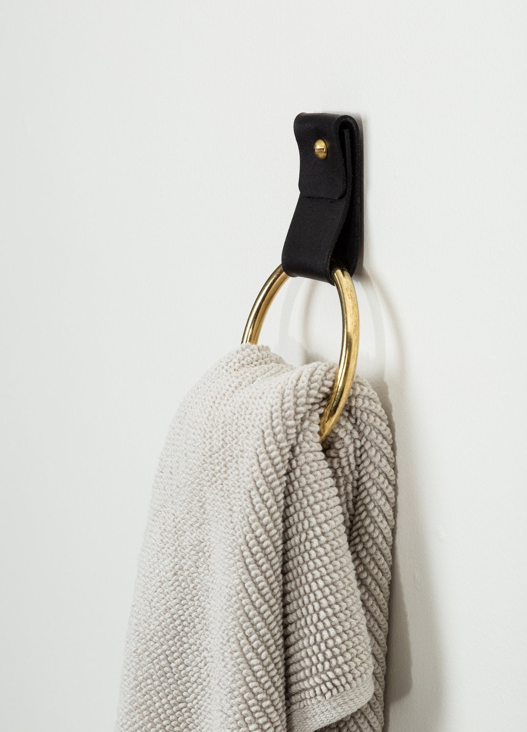 Small Wide Leather Wall Hanging Strap Towel Ring Hook Loop Bathroom or ...