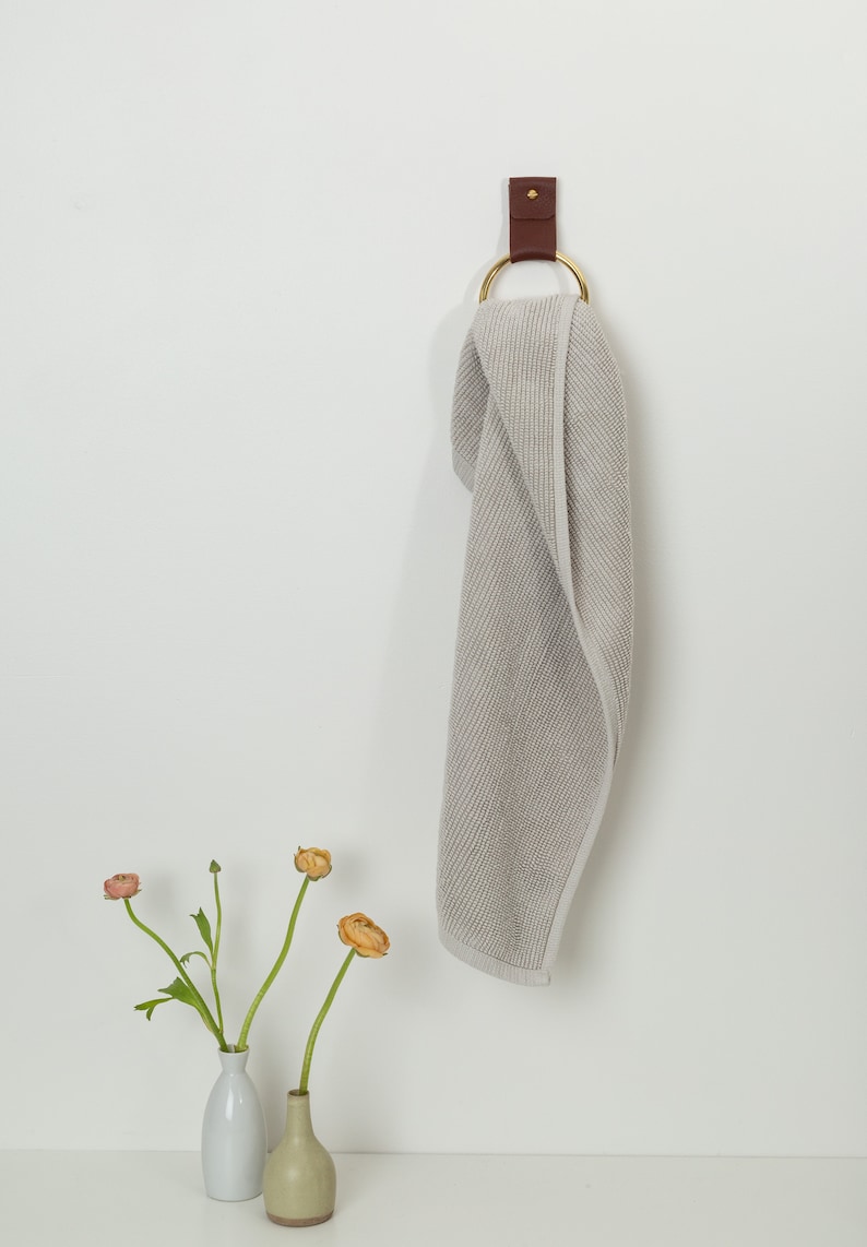 Hand Towel Holder Ring Leather & Brass Small Gold Modern Towel Hook ...