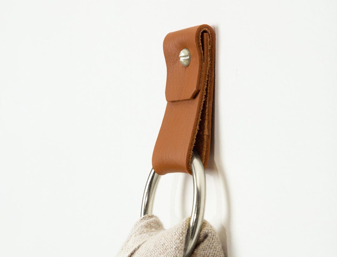 Hand Towel Holder Ring Leather & Brass Small Gold Modern Towel Hook ...