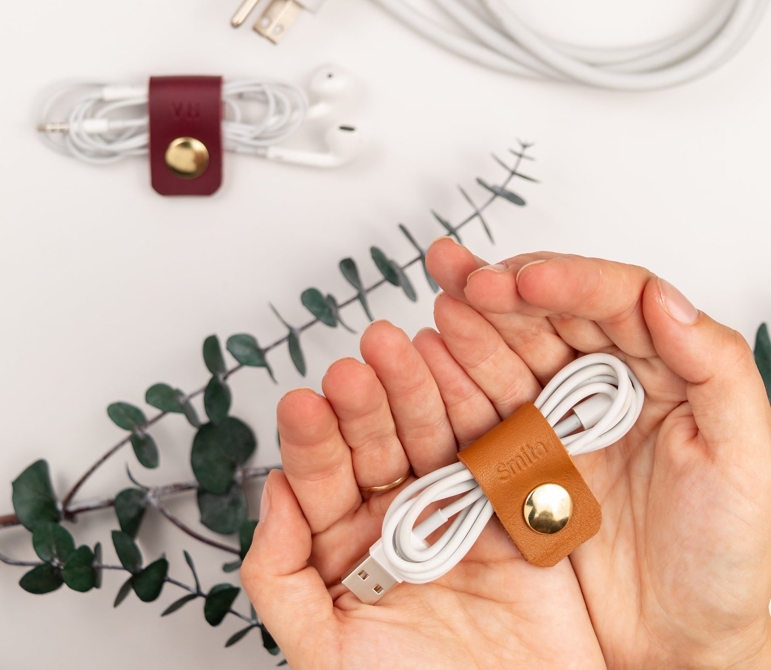 Personalized Leather Cord Holder SET of 3 two Small One - Etsy