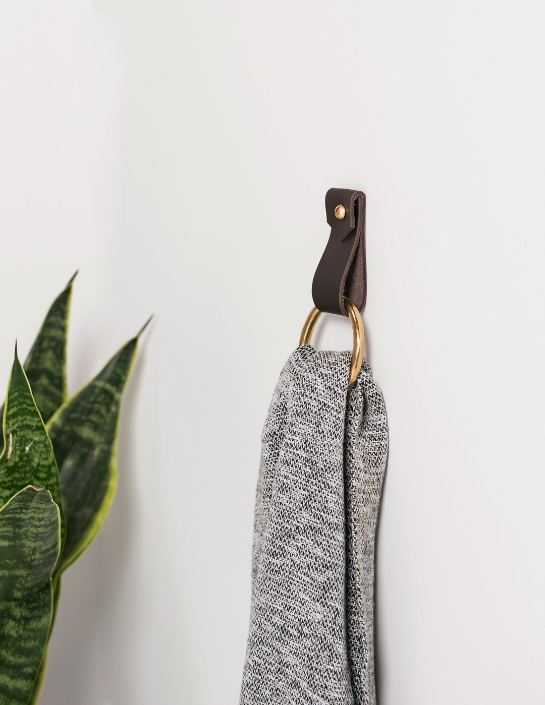 Small Leather Strap Brass Ring Wall Hook Wall Hanging Storage Towel ...