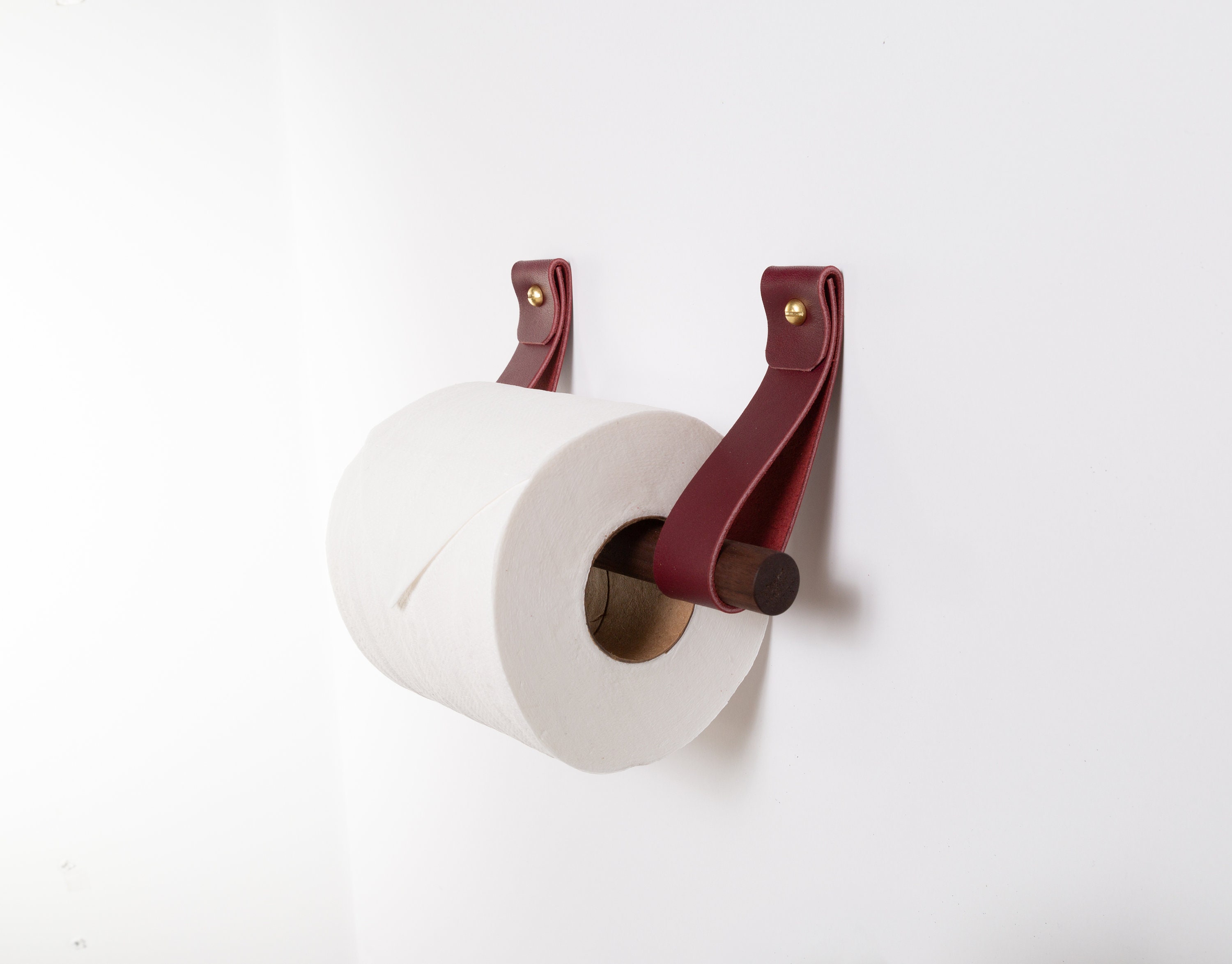 Leather Toilet Paper Holder Kit W/ Wooden Dowel Walnut or Birch Minimal ...