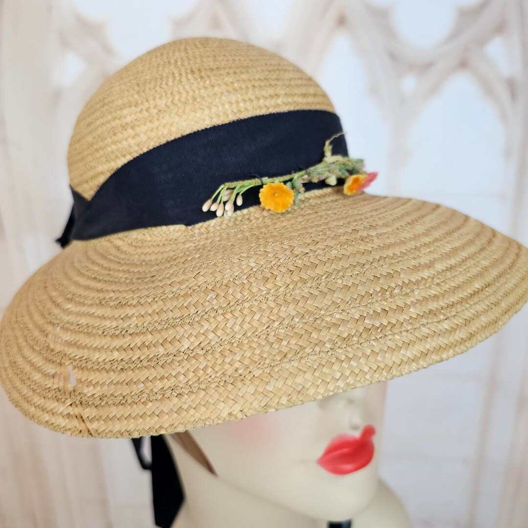 1900s Antique Victorian Edwardian Wicker Bonnet Hat Ribbon Cap Wide ...
