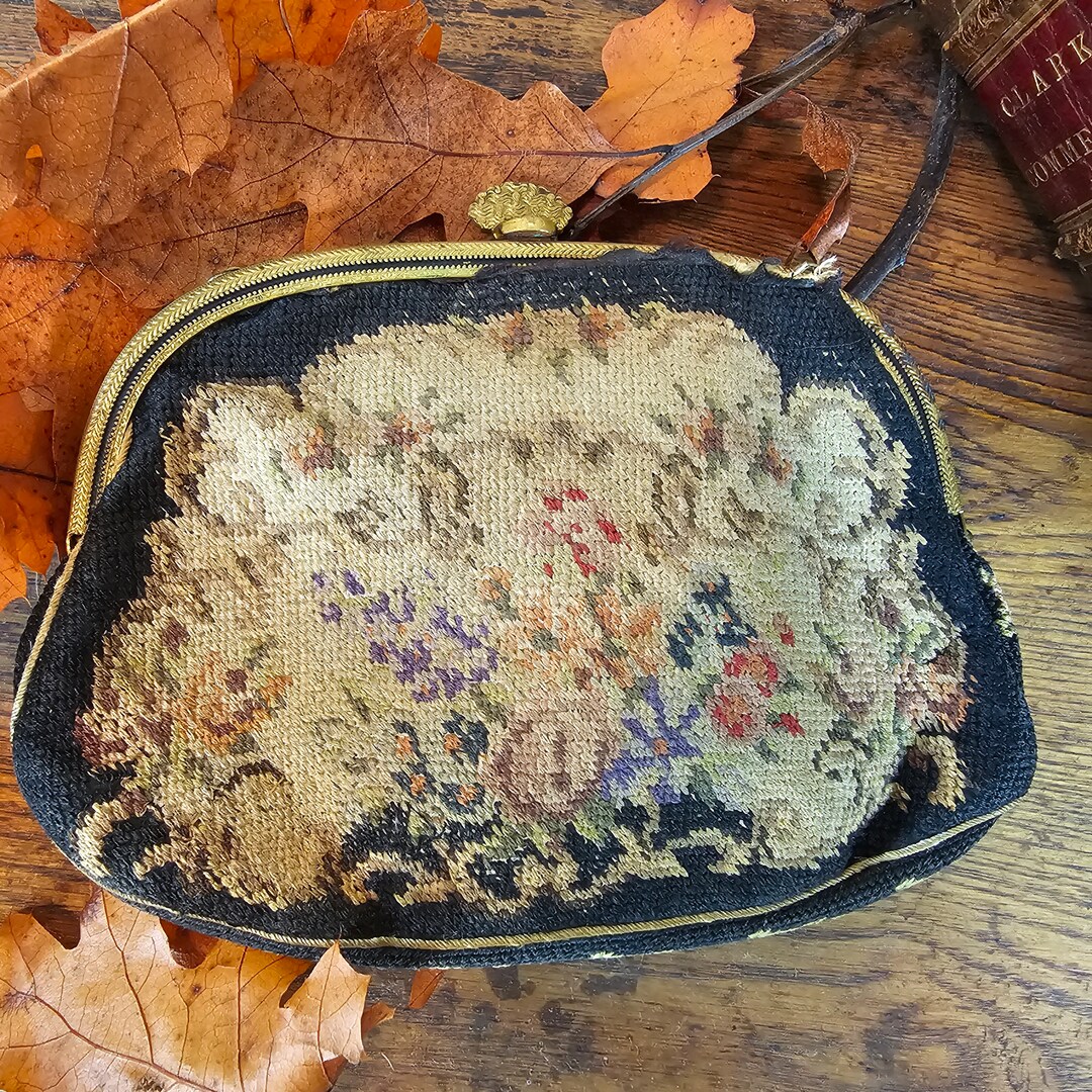 Antique Edwardian 1910s 1920s Needlepoint Purse Clutch Change Purse ...