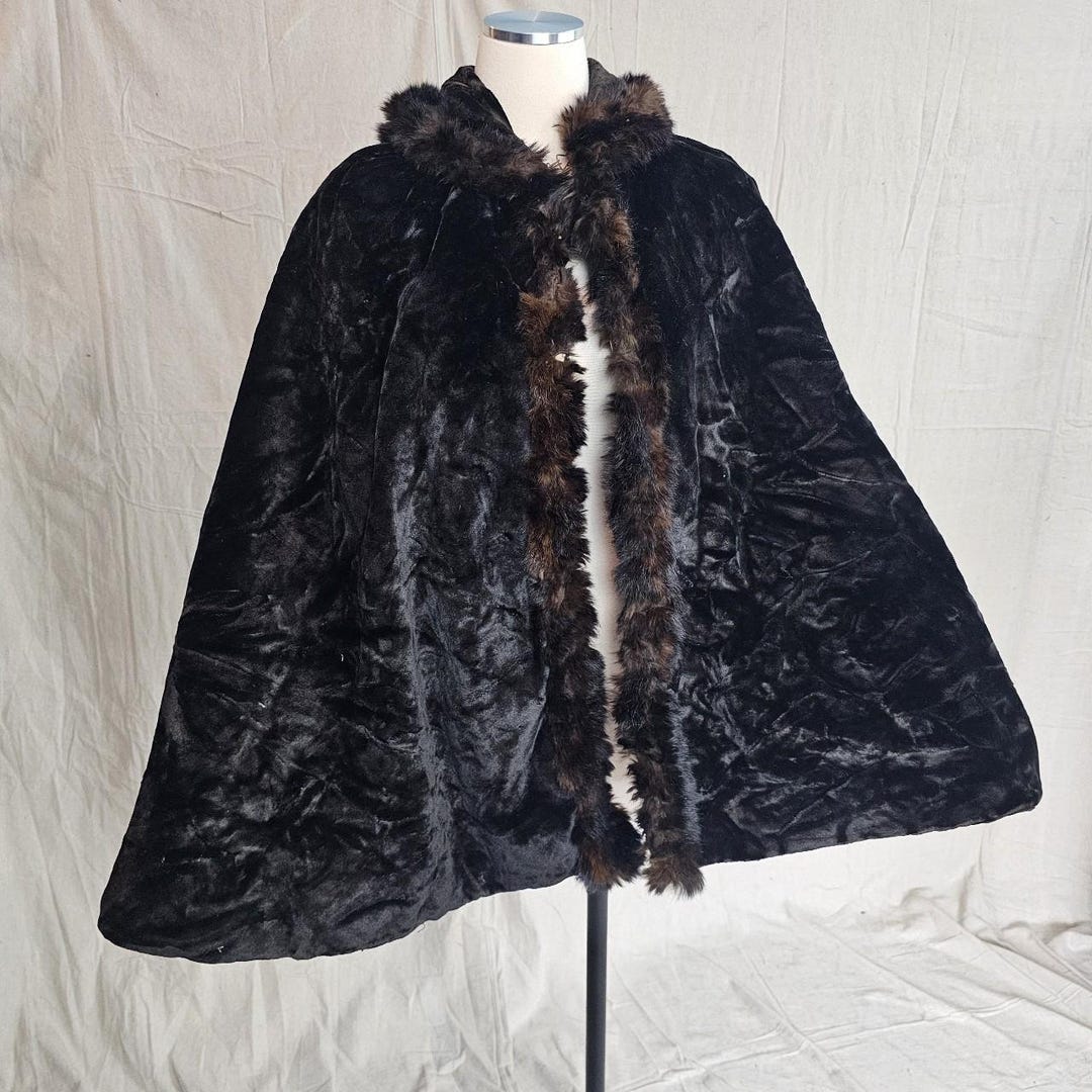 Antique Beaver Fur Cape W/ Fur Trim Capelet Jacket Victorian Large ...
