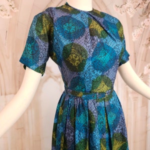 Vintage 1950s Blue Stained Glass Green Dress Gown Fit & Flare Silk ...