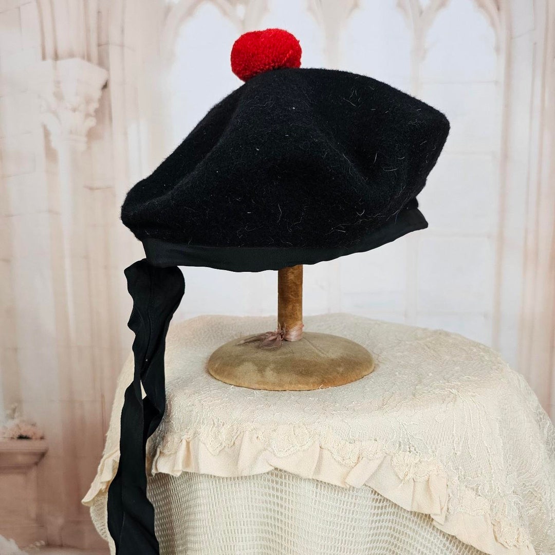 Vintage Wool Scottish Balmoral Kilt Hat Red Pompom Montieths of Glasgow ...