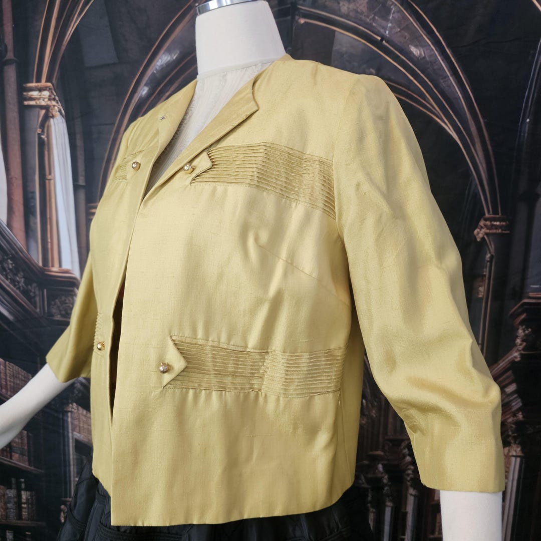 Vintage 1960's Jacket Blazer Gold Yellow Micro-pleated Chest 3/4 Sleeve ...
