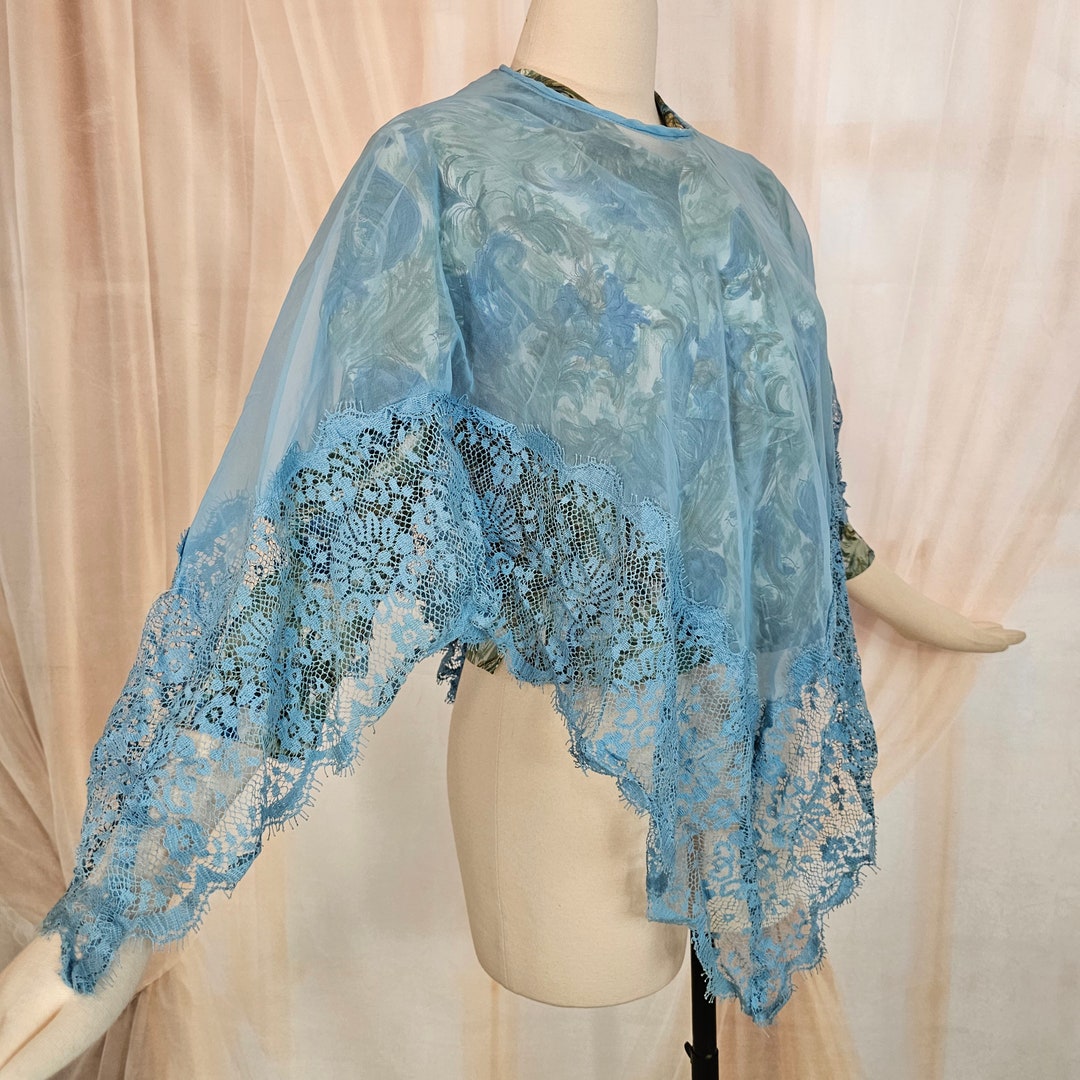 Vintage 1960's Lace Chiffon Capelet Cape Cornflower Blue Sheer ...