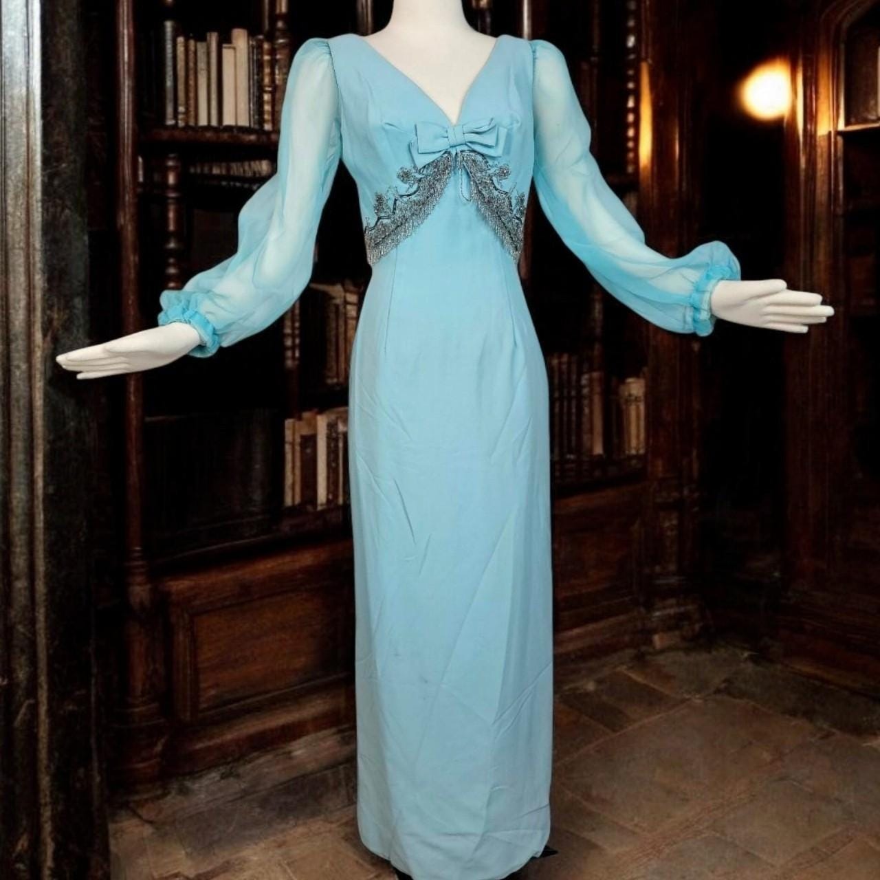 Vintage Beaded Blue Dress - Etsy Vintage Beaded Blue Dress - Etsy