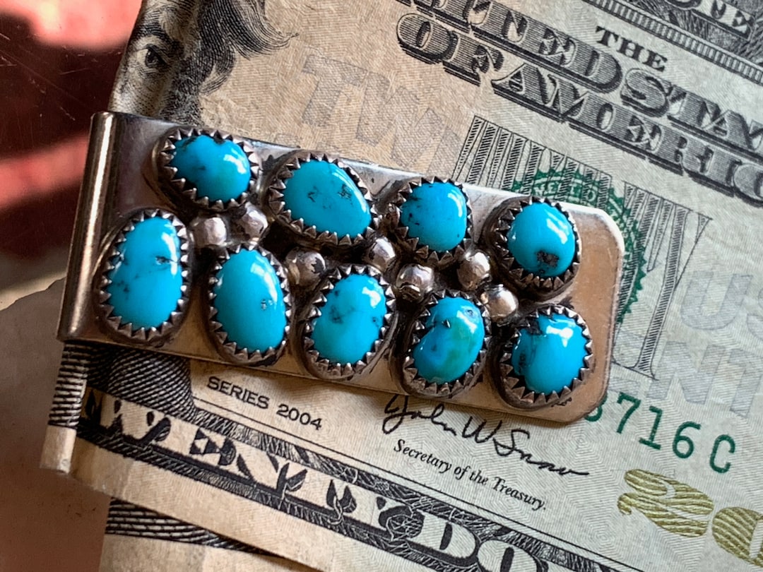 Kingman Turquoise Money Clip, Sterling Silver, Native American Gift for ...