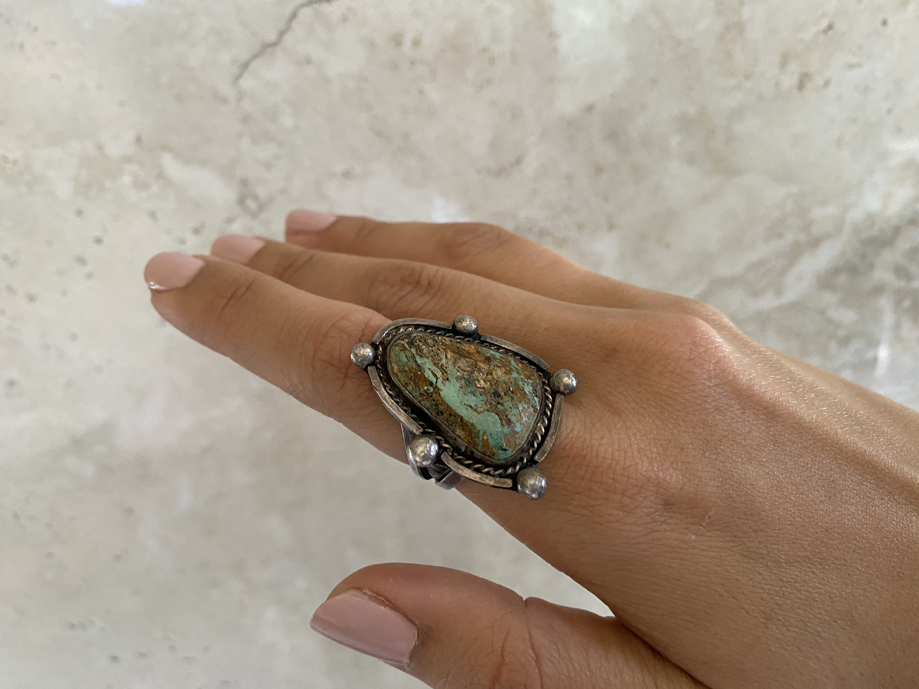 Vintage Native American Ring Silver Fox Turquoise Tri Oval Southwestern ...