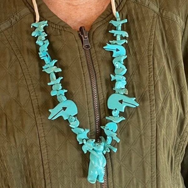 Bold Antique Chinese Turquoise Beaded Necklace Stunning Freeform Chunky ...