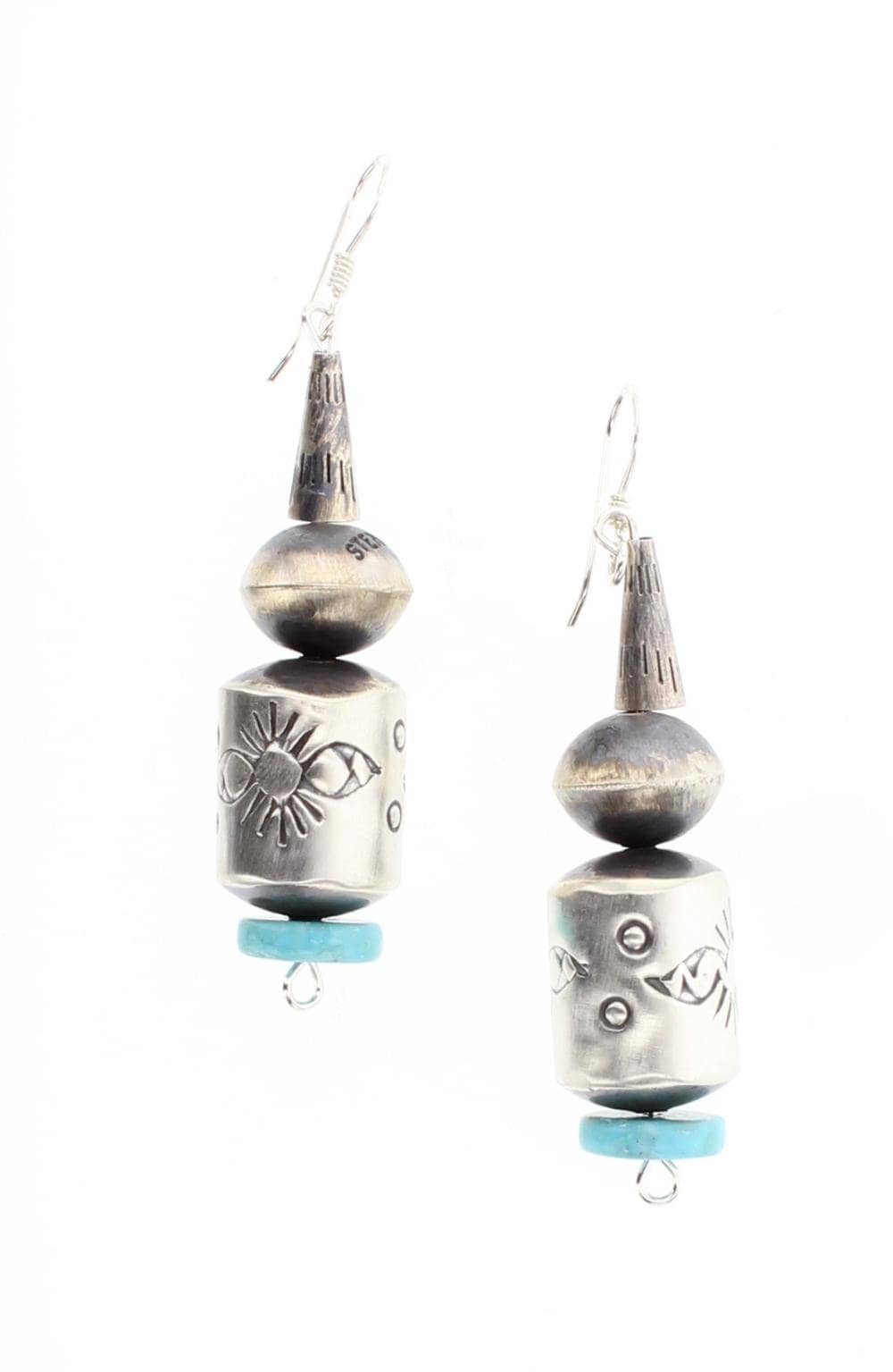 Shenan Begay Silver Barrel Earring Tyrone Turquoise Bead, Navajo Drop ...