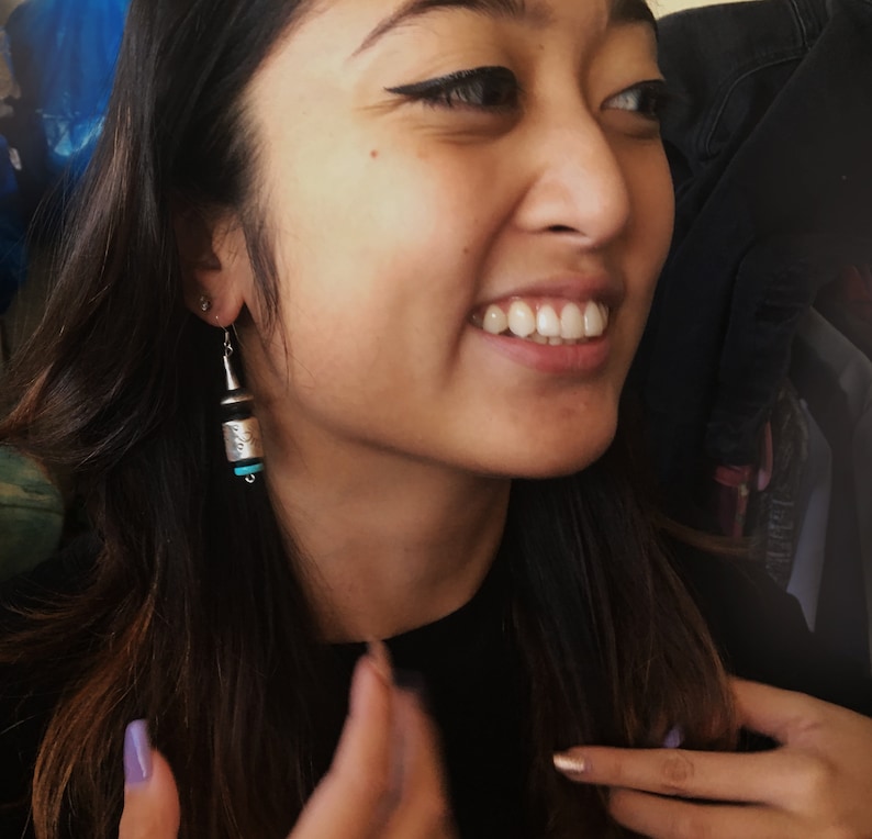 Shenan Begay Silver Barrel Earring Tyrone Turquoise Bead, Navajo Drop ...