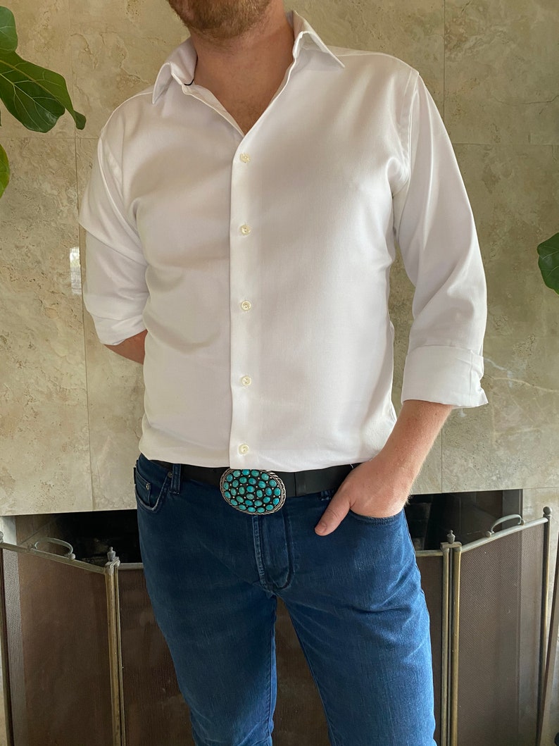 SALE Jimmy Emerson Belt Buckle 30 Kingman Turquoise Stones Navajo ...