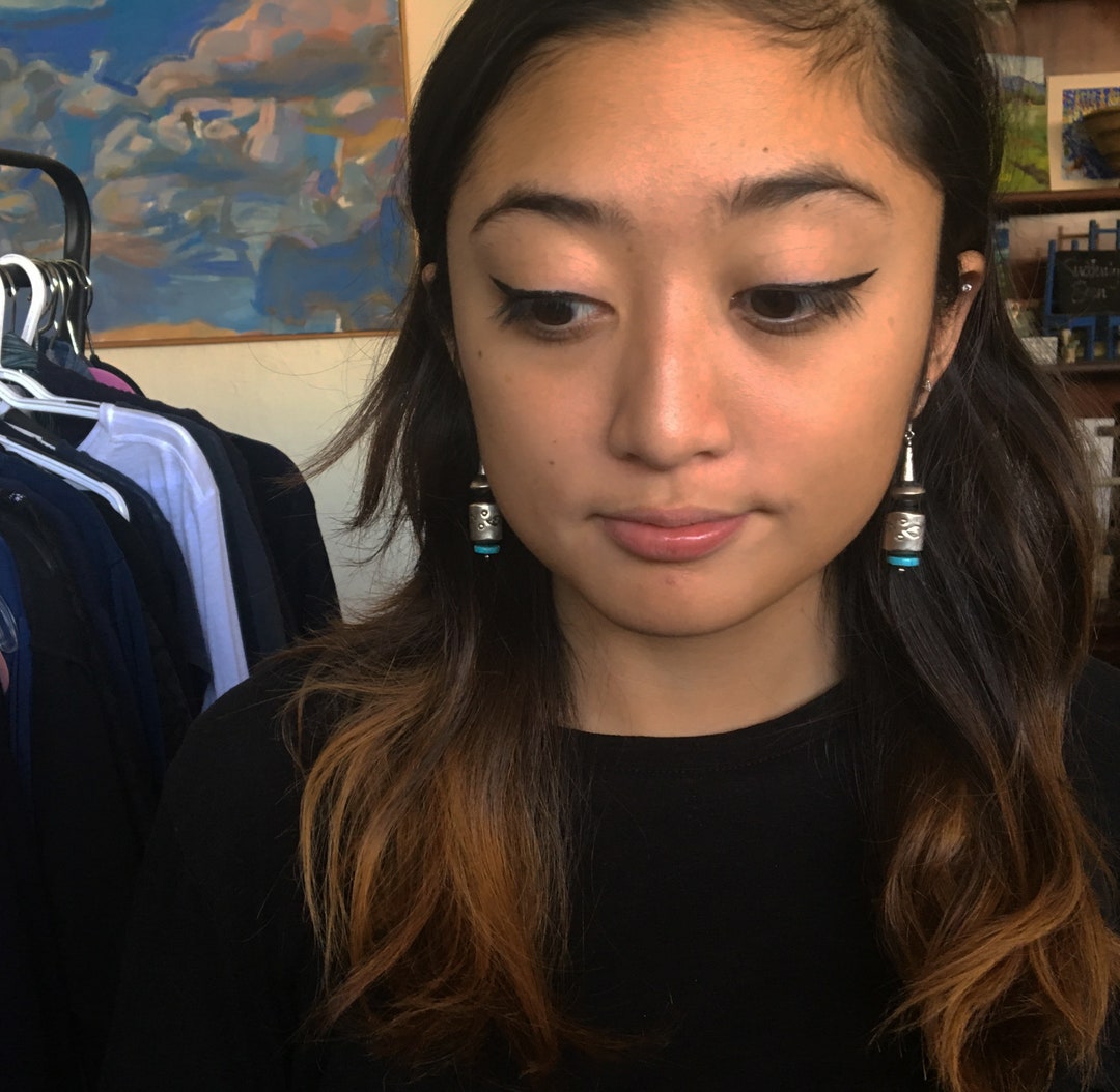 Shenan Begay Silver Barrel Earring Tyrone Turquoise Bead, Navajo Drop ...