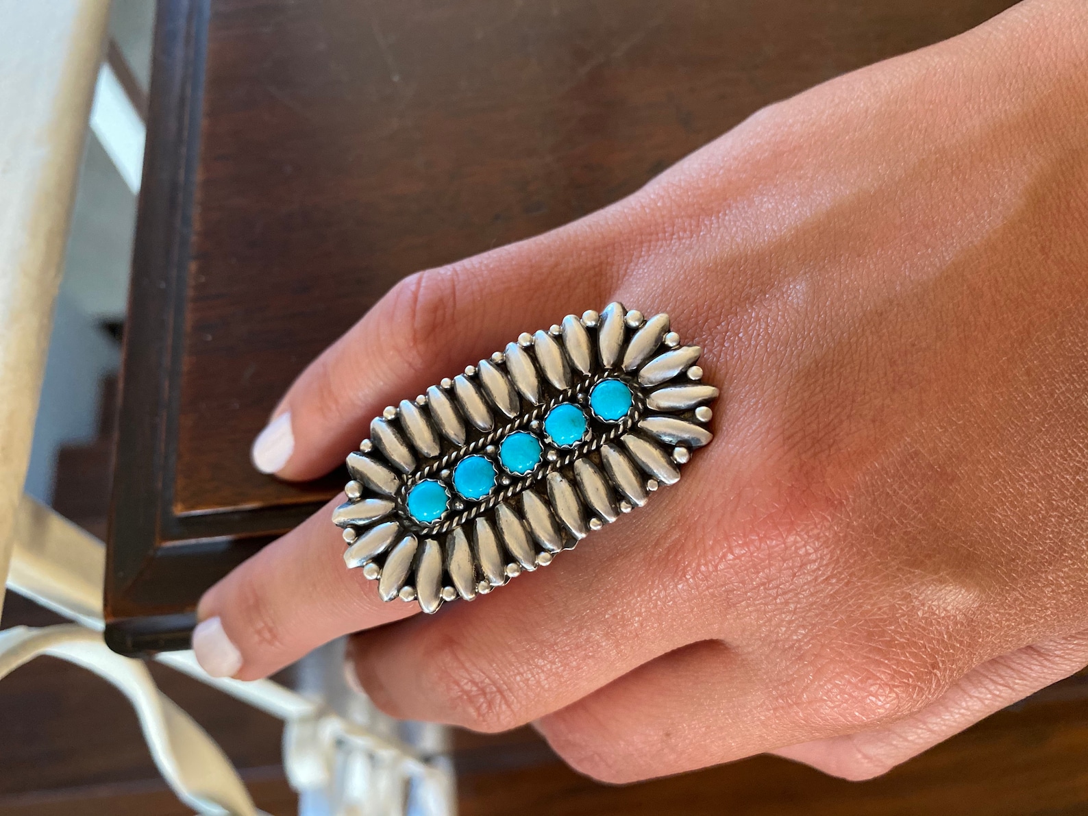 Ben Begay Sleeping Beauty Turquoise Ring 5 Stone Cluster Statement Ring ...