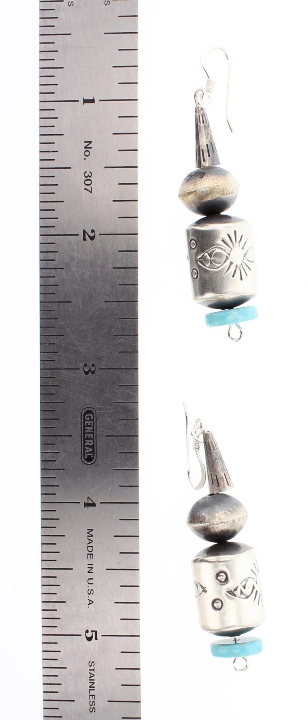 Shenan Begay Silver Barrel Earring Tyrone Turquoise Bead, Navajo Drop ...