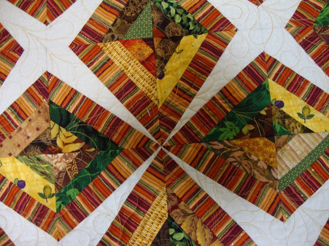 Fall Color Quilt Gold Sparkle Scrappy Quilt Throw Quilt Table - Etsy