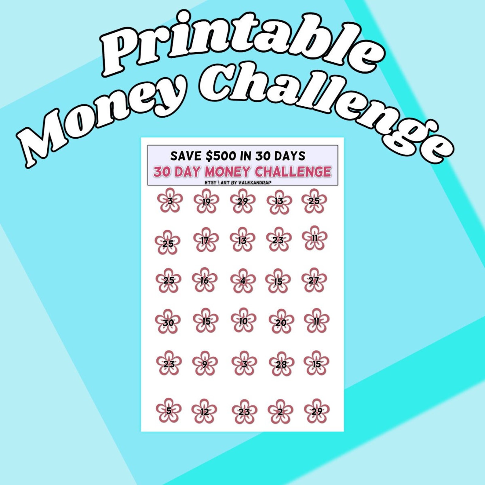 Printable Money Saving Challenge Save 500 in 30 Days 3 Designs Instant ...