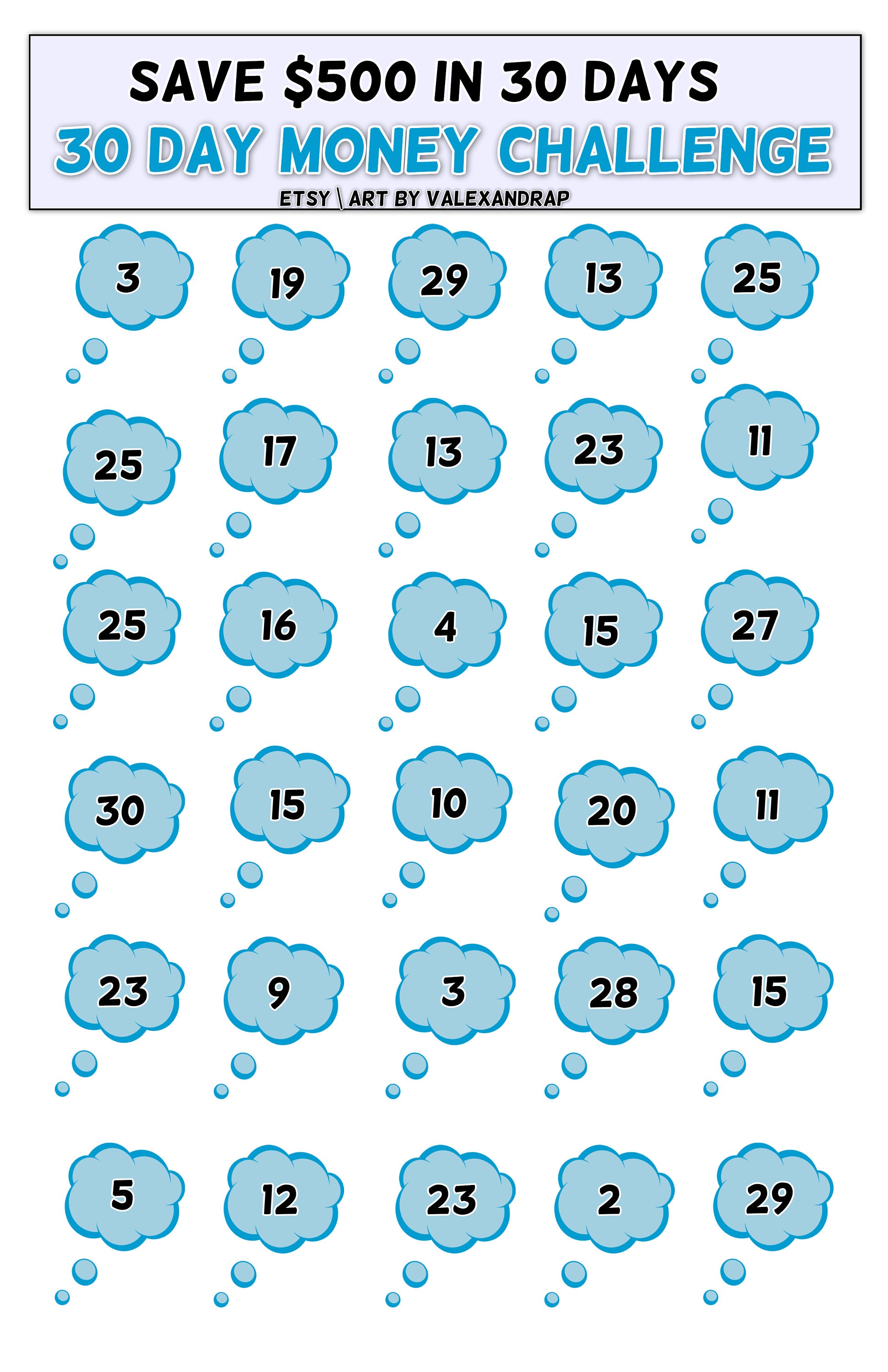 Printable Money Saving Challenge | Save 500 in 30 Days | 3 Designs ...
