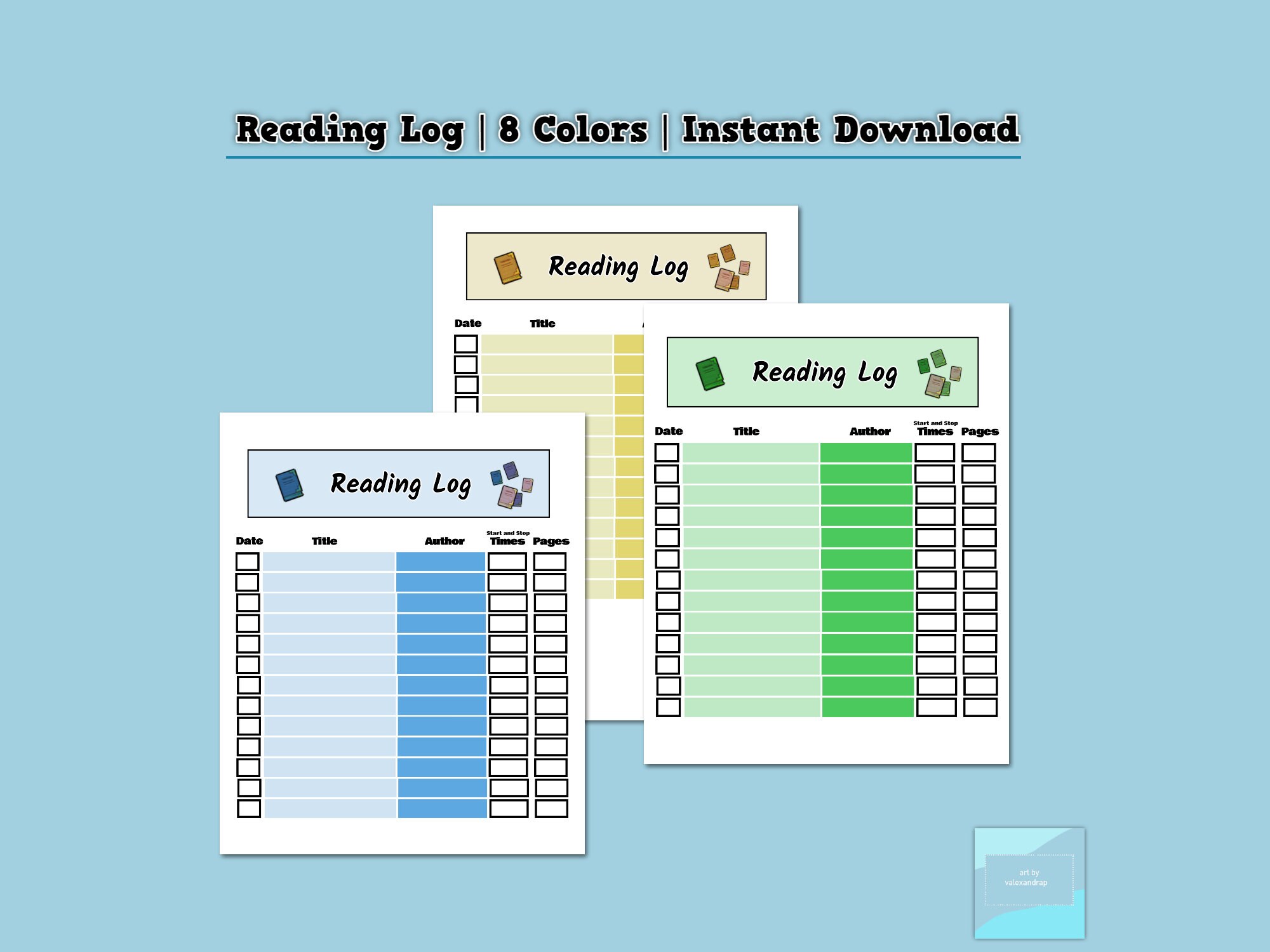 Reading Log, Printable Book Tracker for Adults, Kids and Students, 8 ...